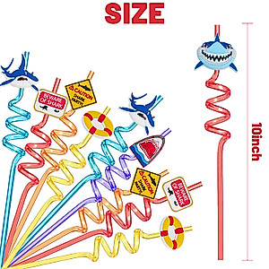 24Pcs Reusable Shark Straws -Plastic Crazy Straws Ocean Sea Birthday Party Favors Supplies with 2Pcs Cleaning Brush for Kids Boys Girls Gifts