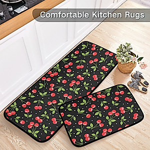 ALAZA Japanese Cute Red Cherry Kitchen Rug Set, 2 Piece Set, Non-Slip Floor Mat for Living Room Bedroom Dorm Home Decor, 19.7 x 27.6 Inch + 19.7 x 47.2 Inch
