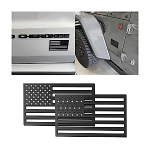 BESULEN 3D American Flag Emblem Decal, 2 Pack Acrylic Cut-Out Military Patriotic Sticker, Matte Black Auto Bumper Door Window USA Flag Emblem, Car Exterior Accessories for Truck, SUV, Motorcycle