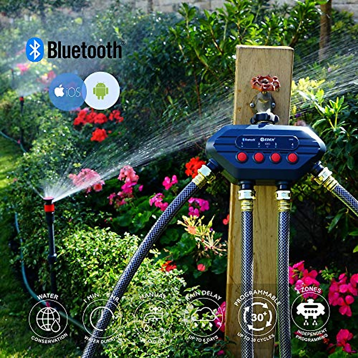 Eden 93443 4-Zone Bluetooth Water Timer |, Stainless Steel Washers