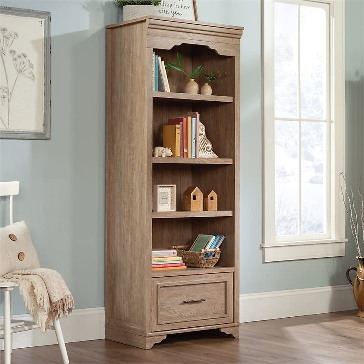 Sauder Rollingwood Engineered Wood 4 Shelf Bookcase in Brushed Oak