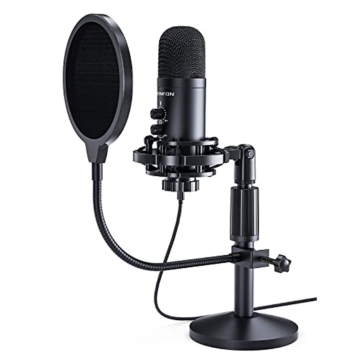 SOOMFON USB Computer Microphone Condenser Podcast Microphone for PC, Recording, Gaming, Streaming, Upgraded Mic with Height Adjustable Stand, Headphone Output, Gain and Volume Knob