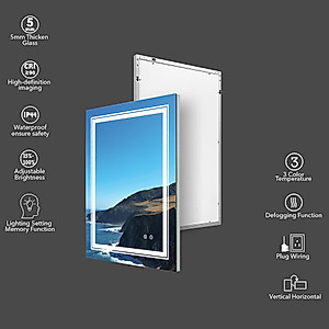 FRALIMK LED Bathroom Vanity Mirror 20x28 Inch Lighted Bathroom Wall Mirror, Dimmable Lights (3 Modes), Anti-Fog, Horizontal, Vertical
