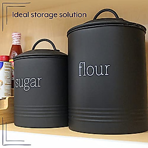 AuldHome Enamelware Black Flour Canister; Modern Farmhouse Style Staples Storage for Kitchen