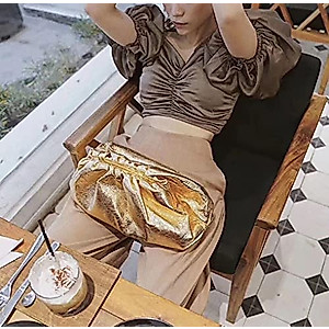 Bisadon Dumpling Pouch Crossbody Bag for Women Soft Clutch Purse Ruched Shoulder Bag Fashion Evening Bag Gold Small