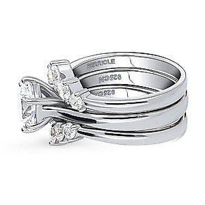BERRICLE Sterling Silver 5-Stone Wedding Engagement Rings Cubic Zirconia CZ Solitaire Ring Set for Women, Rhodium Plated Size 10
