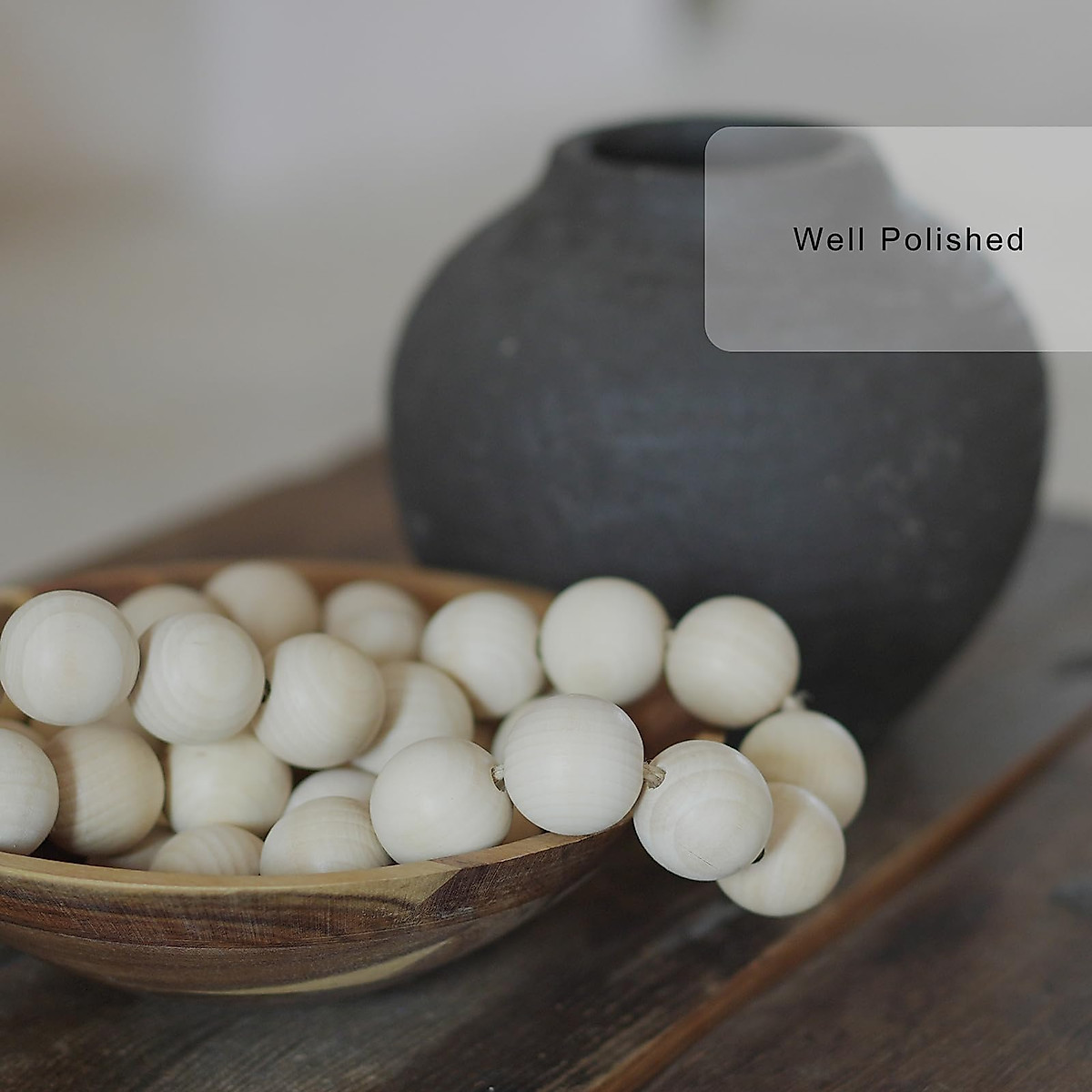 RUIRUICO Large Wood Bead Garland with 1.4" Diameter Wooden Beads, Wooden Beads Garland with Tassels, Decorative Beads for Farmhouse Decor (Natural, 41 Inches)