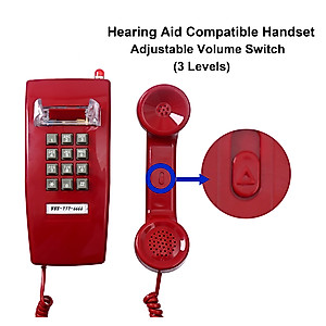 Traditional Wall Phones for Landline with Mechanical Ringing, Retro Wall Mounted Phone Waterproof, Classic 2554 Wall Telephone with Voicemail Indicator, Old Wall Mount Phone for Kitchen,Home,Red