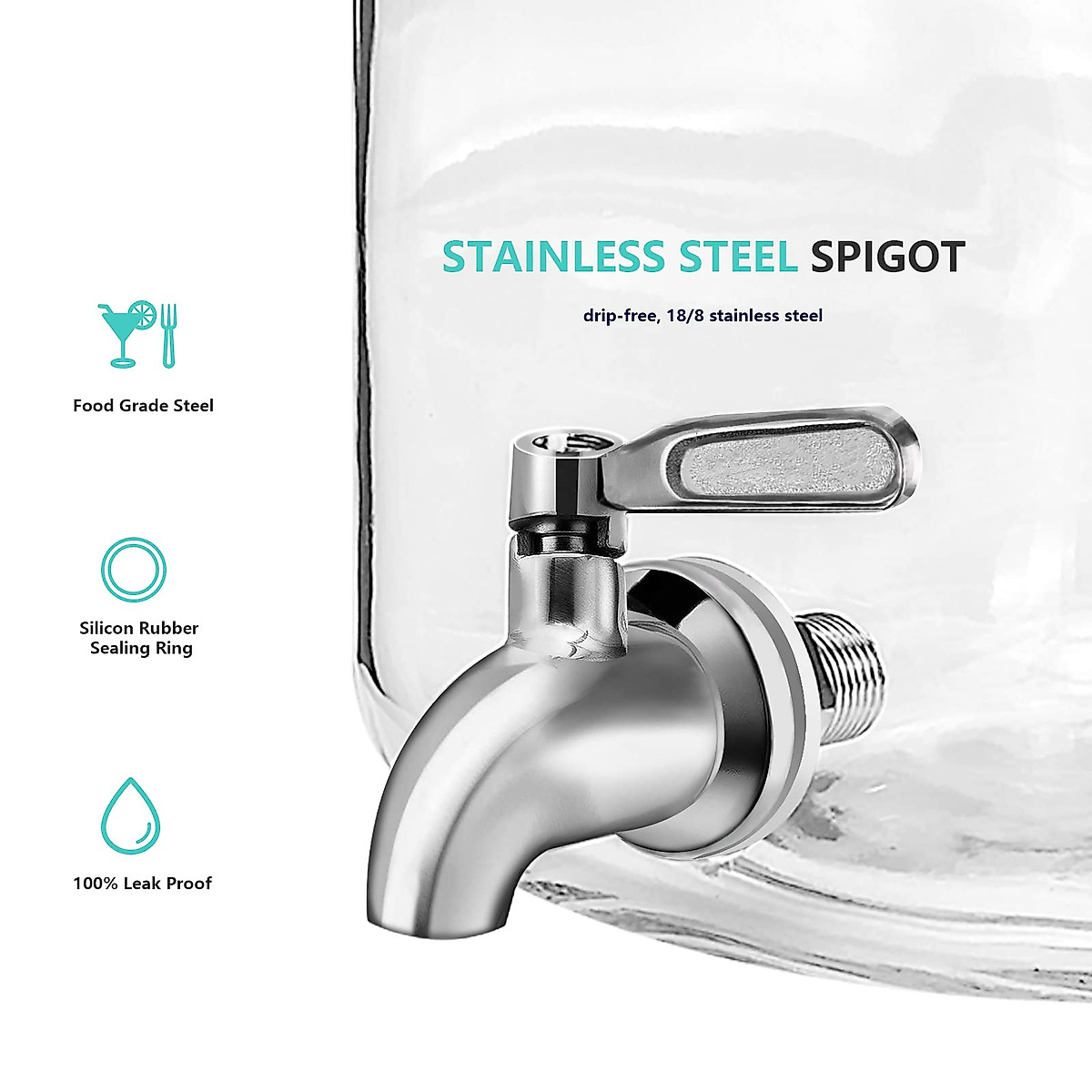 Glass Drink Dispenser for Parties, 1 Gallon Glass Beverage Dispenser with Spigot and handle,Glass Water Dispenser, Juice Dispensers for Fridge, Lemonade & Laundry Detergent Dispenser (1Pack)