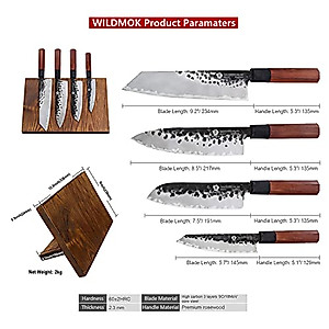 WILDMOK High Carbon 3 Layers 9CR18MOV Alloy Steel Forged 5 Pieces Knife Block Set with Ash Wood Magnetic Knife Holder Kitchen Chef Knife Set
