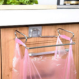 Hanging Stainless Steel Trash Bag Holder Recycled Reusable Disposable Plastic Shopping Grocery Bags Holder for Kitchen Cabinets Doors and Cupboards