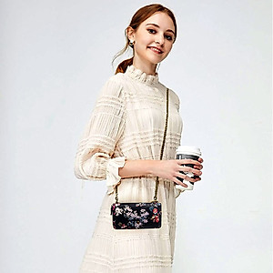 XGrand iPhone 13 Pro Max [3 in 1] Detachable Magnetic Zipper Purse Slots Money Pocket Clutch Crossbody Chain Wrist Strap Leather Wallet Cases - Black Floral