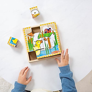 Melissa & Doug Farm Wooden Cube Puzzle With Storage Tray - 6 Puzzles in 1 (16 pcs) - FSC Certified
