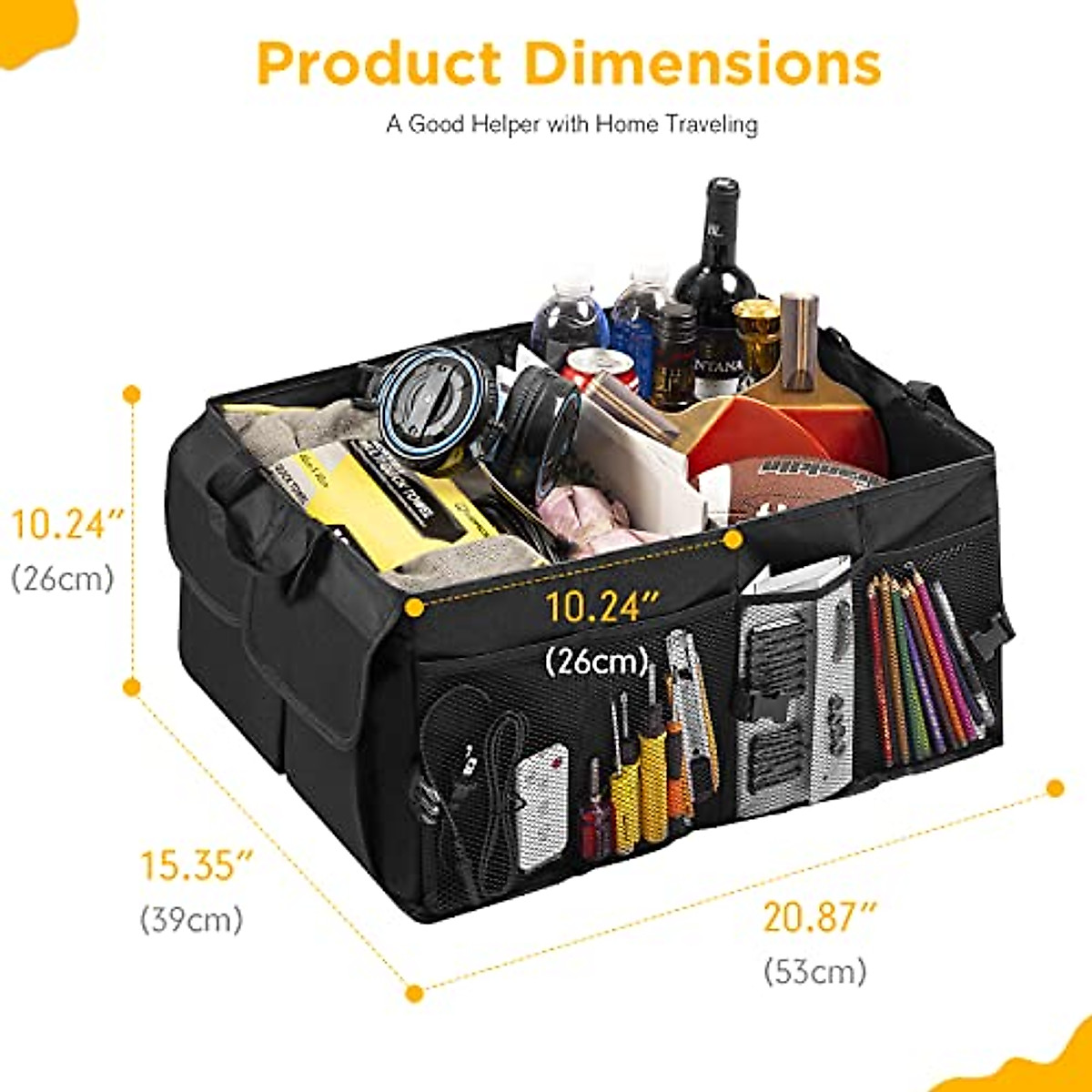 JNCHOICE Trunk Organizer for Car, Collapsible Car Organizer Multi-Compartment Car Storage for SUV, Truck & Car Accessories for Backseat -Black