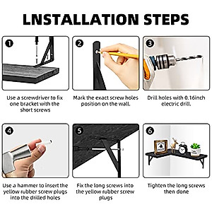 Corner Floating Shelves, Wood Wall Mounted Shelf Set of 3, L-Shaped Rustic Farmhouse Display Storage Shelf Hanging Bookshelf Organizer for Bathroom, Living Room, Bedroom, Kitchen, Office Décor