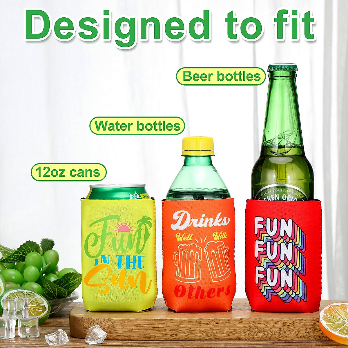 12 Packs Scalloped Can Cooler Sleeve Funny Beer Can Cooler Covers Beach Themed Beer Sleeve Insulated Neoprene Can Cooler Sleeve for Beer Beverages Cans and Bottles Summer Party Favors