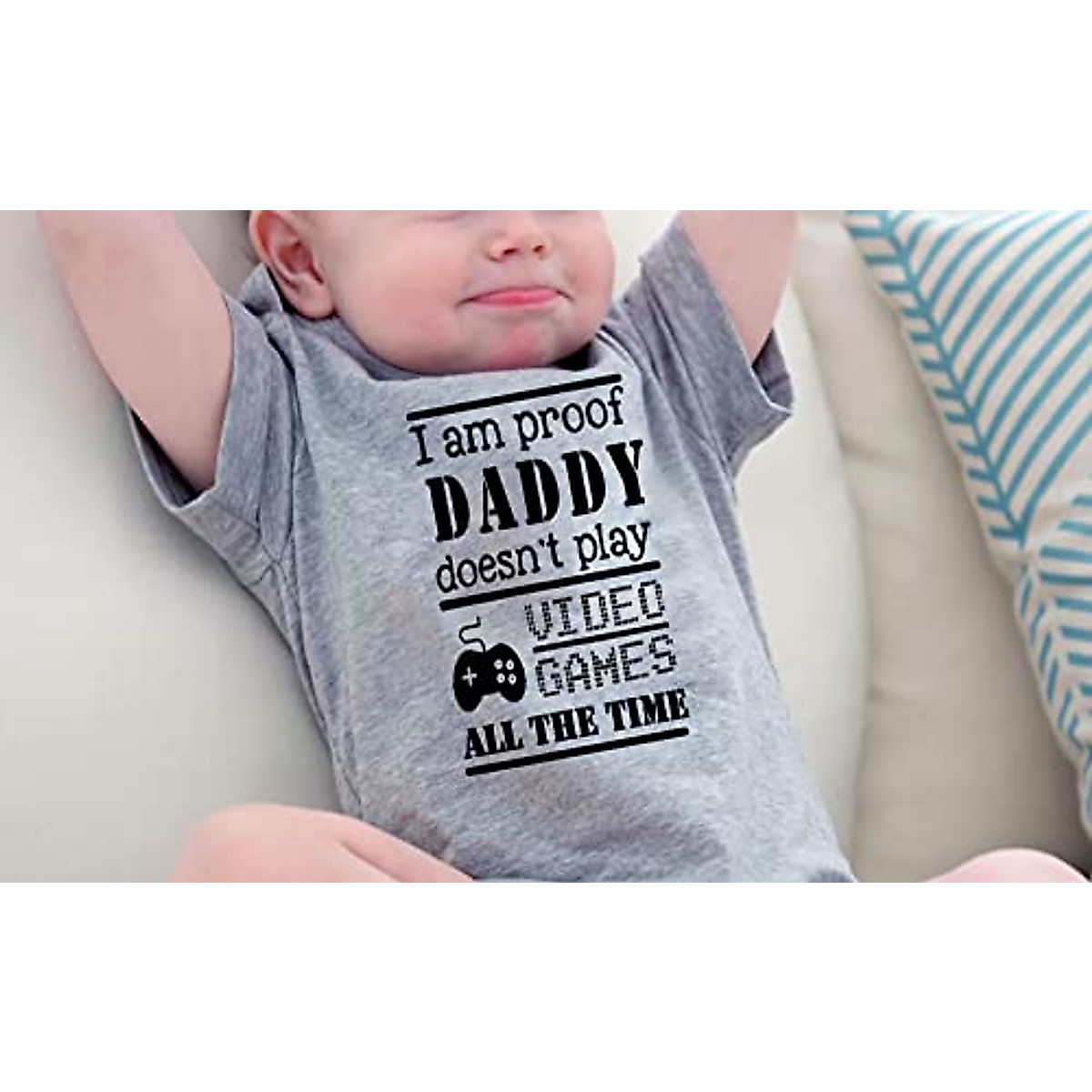 Loveternal I'm Proof Daddy Doesn't Play Video Games Baby Boys Romper Newborn Summer Outfits Jumpsuits for 3-6 Months Onsies Baby Boy Soft Cotton Aunt Onsies Baby Clothes Pregnancy Gift