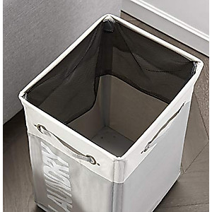 23" Wheeled Laundry Hamper Large Collapsible with Breathable Cover Heavy Duty Laundry Sorter Dirty Clothes Organizer Bin Waterproof Foldable Laundry Basket Rolling Extra Large Bag (White + Light Gray)