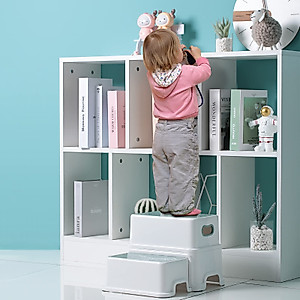 Victostar 2 Step Stool for Kids, Anti-Slip Sturdy Toddler Two Step Stool for Toilet Potty Training, Bathroom,Kitchen (Green-White)