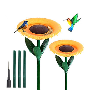 Sunflower Standing Bird Feeder Outdoor(2PCS),Bird Bath Feeders Bowl for Outdoor,Bowl Bird Feeder Flower Shape Bird Feeding Tray,Garden Decor Stake,Wild Bird Watcher,Gifts for Bird Lovers