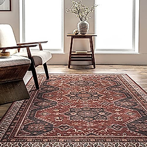 nuLOOM Kathryn Machine Washable Traditional Rustic Area Rug, 8' x 10', Red