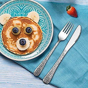 LIANYU 12-Piece Kids Utensils Silverware Set, Stainless Steel Toddler Hammered Flatware Cutlery, Children Tableware Includes Knives Forks Spoons, Dishwasher Safe
