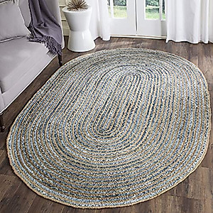 SAFAVIEH Cape Cod Collection 3' x 5' Oval Natural / Blue CAP250A Handmade Flatweave Jute Area Rug