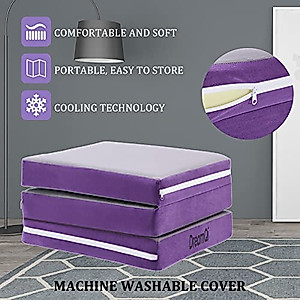 DreamQi Folding Mattress Twin,4 inch Tri Folding Foam Mattress Topper with Removable Cover, Portable Sleeping Mat,Easy to Storage,Foldable Pack N Play Mattress for Crib, Yoga Mats (Twin Size)