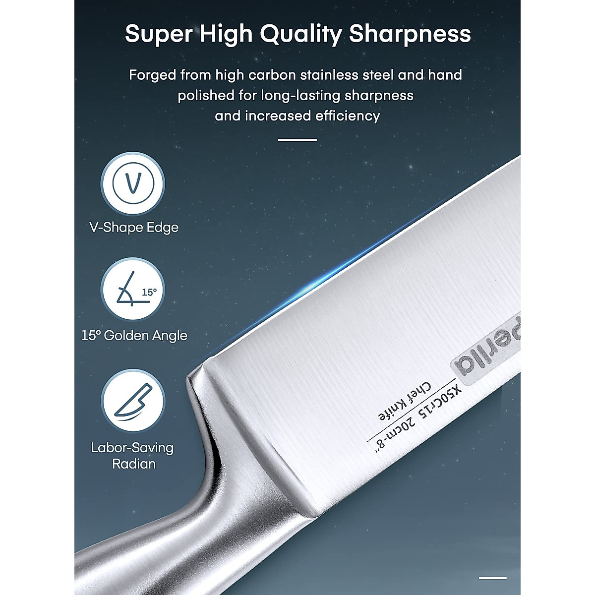 D.Perlla Knife Set, 14 Pieces Kitchen Knife Set with Clear Acrylic Knife Holder, Stainless Steel Super Sharp Chef Knife with Hollow Handle in One Piece Design