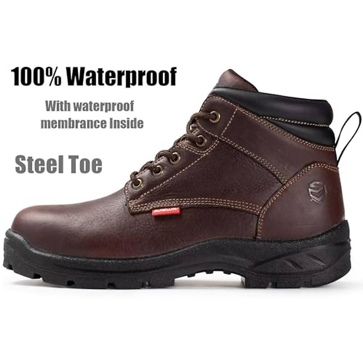 SUREWAY Mens Waterproof Soft/Steel Toe Work Boots/Shoes for Men,Full-Grain Leather,Oil/Slip Resistant,Lightweight,Anti-Fatigue for Standing/Walking All Day Long,Steel Toe Brown,Size 9.5