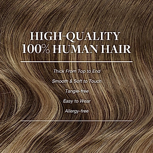 GOO GOO Clip in Hair Extensions Real Human Hair, Remy Human Hair Extensions Clip ins for Women, Natural Human Hair, 14inch 120g 7Pcs, 4/27/4 Balayage Chocolate Brown to Caramel Blonde