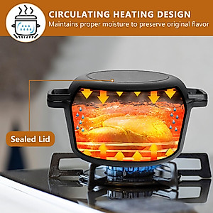 E-far Pre-Seasoned Cast Iron Dutch Oven, 5 Quart 2 in 1 Dutch Oven Pot with Skillet Lid and Silicone Bread Sling, Ideal for Bread Baking, Cooking, Stewing, Frying, Induction & Oven Safe - Black