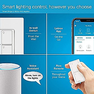 Lutron Caseta Smart Lighting Switch for All Bulb Types or Fans | Neutral Wire Required | PD-6ANS-WH | White (3-Pack)