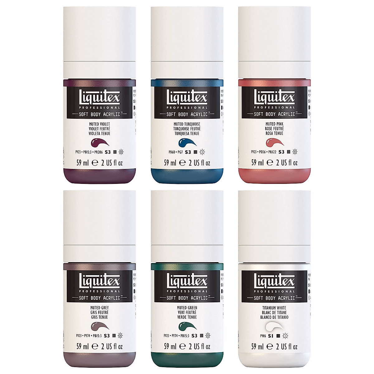 Liquitex Professional Soft Body Acrylic Paint, 6 x 59ml (2-oz), Muted Collection + White Set