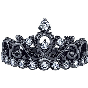 Guliette Verona Sterling Silver Princess Crown Ring (Black Rhodium Plated) (7)
