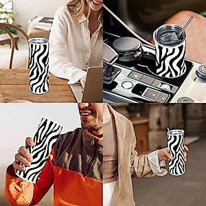 Honeybaby Trendy Zebra Coffee Tumbler 20 oz with Straw & Lid Leak Proof Tumbler Reusable Stainless Steel Tumblers Insulated Water Bottles Gifts for Women Men