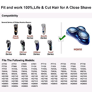 HQ8 Replacement Heads Compatible with Philips Norelco Shaver, Blade for AT880, PT720, PT740, New Upgraded 3-pc Pack