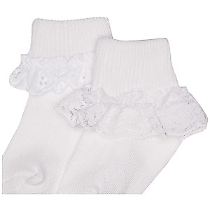 Jefferies Socks 2 Pack Eyelet Lace Trim And Lace Trim Sock - White/White, 3-12 Months