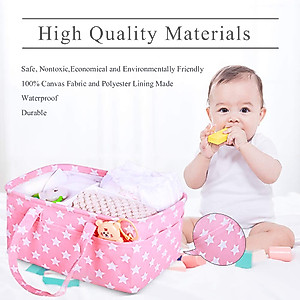 Baby Diaper Caddy Organizer- Stylish Nursery Caddy Organizer Large Portable Diaper Storage Basket for Changing Table & Car- Baby Shower Gifts Basket for Girl- Newborn Essentials Must Haves- Pink Stars