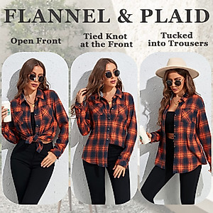 Deer Lady Plaid Flannel Shirts for Women Buffalo Plaid Shirts Oversized Long Sleeve Casual Button Down Blouse Top Orange 3X
