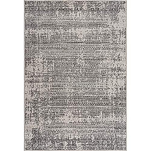 Bloom Rugs Vintage Geometric Cream Gray Area Rug - Boho Distressed 5x7 Rug for Living Room, Bedroom and Kitchen (5'3" x 7'6")