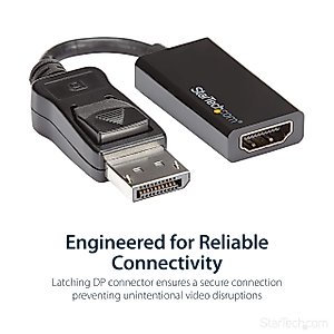 StarTech.com DisplayPort to HDMI Adapter - 4K 60Hz Active DP 1.4 to HDMI 2.0 Video Converter - DP to HDMI Monitor/TV/Display Cable Adapter Dongle - Latching DP Connector (DP2HD4K60S), Black