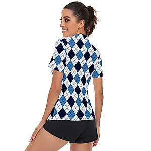 Women Argyle V-Neck Golf Polo Shirt Quick Dry Lightweight Short Sleeve T-Shirts, Medium