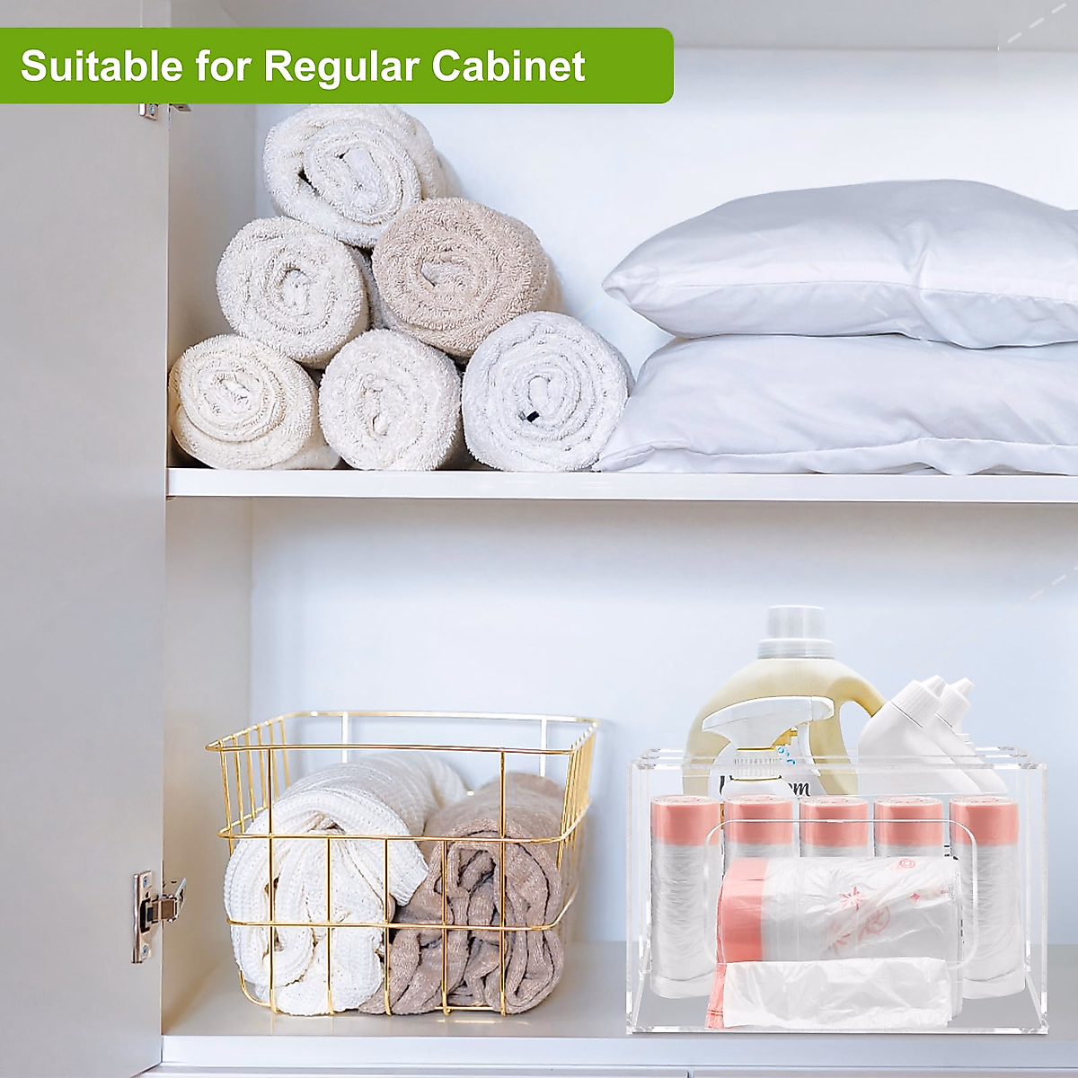 JYPS 2 in 1 Extra Large Trash Bag Holder, Acrylic Under Sink Trash Bag Organizer for 13 30 33 Gallon Garbage Bag, Trash Bag Dispener for Kitchen Laundry Room Organization and Storage