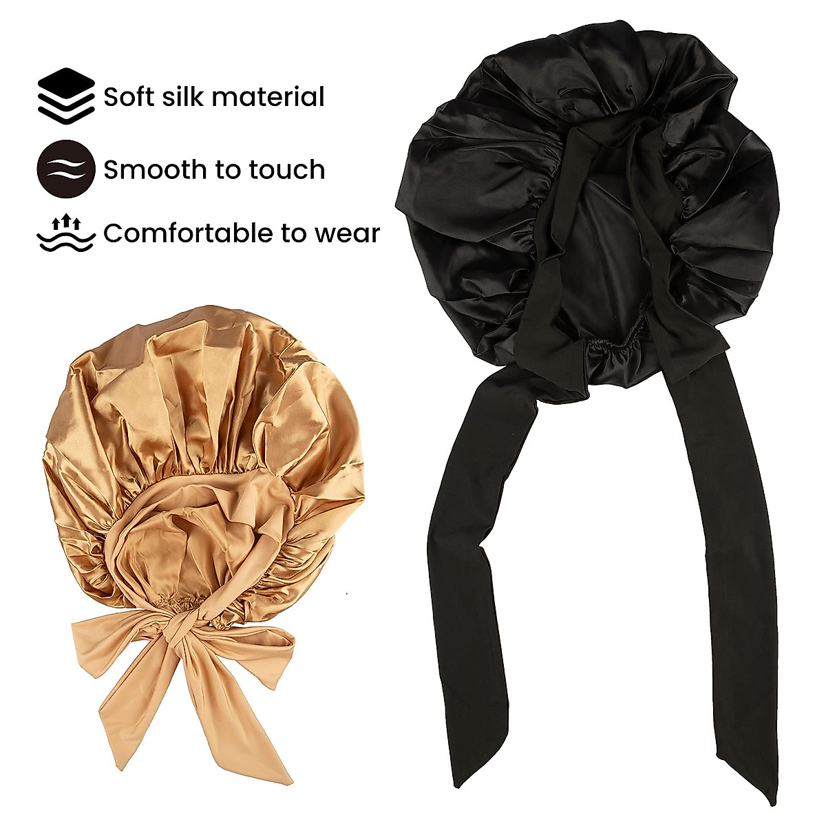 RONRONS 2 Pieces Satin Bonnets for Black Women Silk Hair Bonnet Sleeping Cap