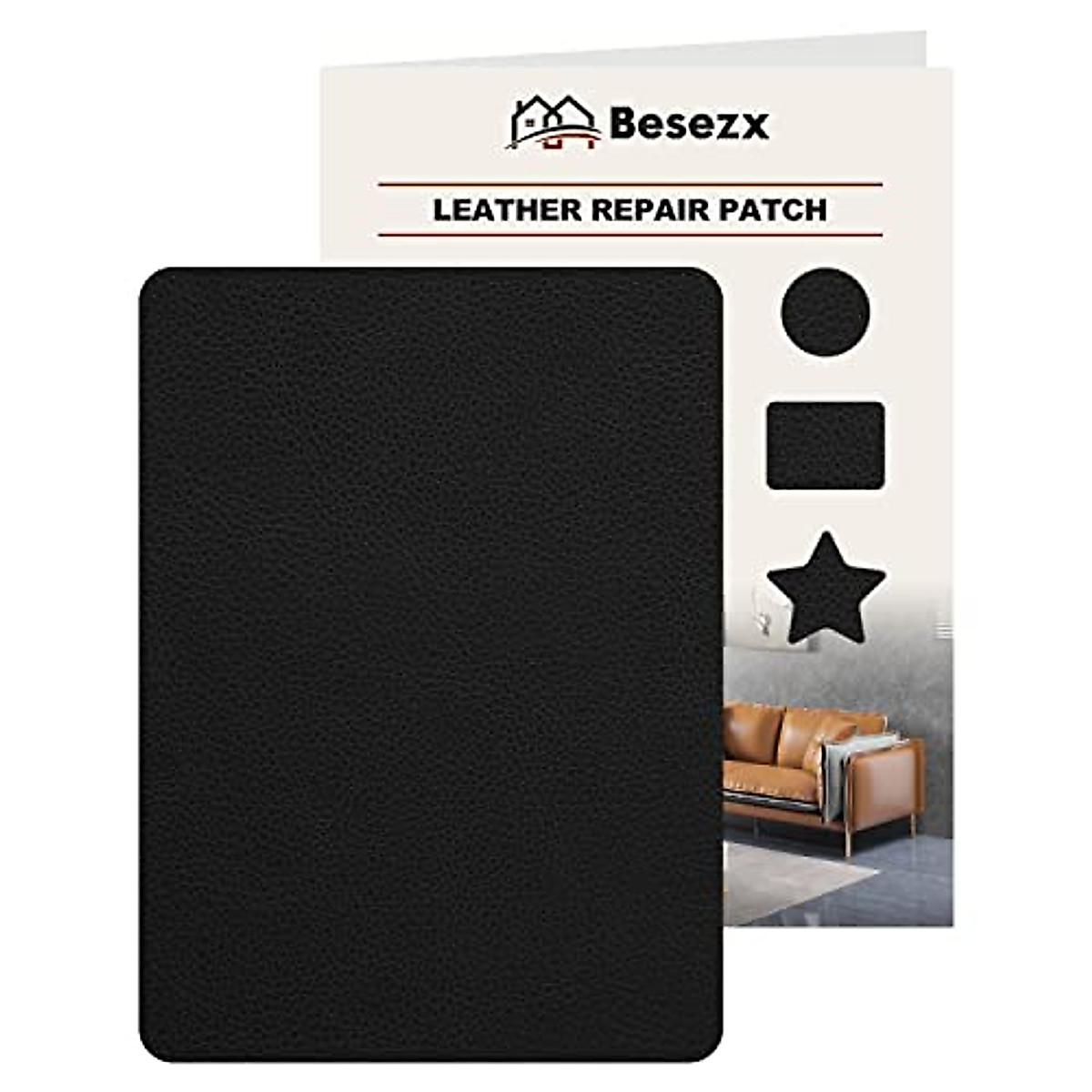 Besezx Leather Repair Patch,Leather Patches,8X11 inch,and Get 3 Additional Patches,Self-Adhesive,Multi Color,Can be Used for Sofa, Car Seat, Handbag, Jacket, Leather Products (Black)