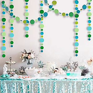 JEYE Blue and Green Circle Dots Party Garland Banner Decoration Polka Dots Paper Streamer Backdrop Hanging Decor for Baby Shower Birthday Wedding Christmas Graduation, Pack of 2, 26ft/8m in Total