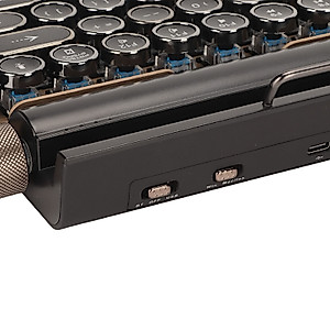 PUSOKEI Retro Typewriter Keyboard, Mechanical Gaming Keyboard, 83 Keys Bluetooth Punk Backlit Keyboard with Blue Switch, Metal Round KeyCap, for PC Laptop Phone (Wood Grain