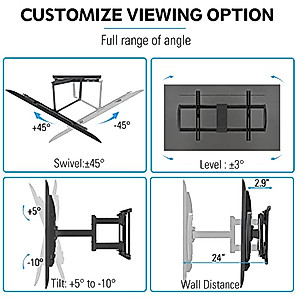 MOUNTUP TV Wall Mount Full Motion for Most 47"-90" Flat/Curved TVs, Swivel Tilt TV Mount for 65 70 75 80 82 85 inch TVs, TV Bracket for Max 24 inches Studs, Up to 154lbs, Max VESA 800x400 MU0015