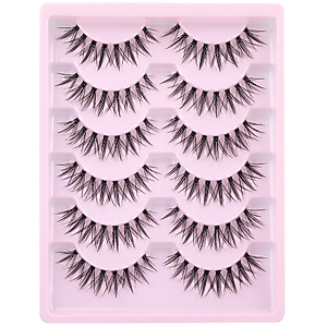 Manga Lashes Natural Look False Eyelashes Wispy Clear Band Fake Lashes Asian Korean Cosplay Lashes Faux Mink Lashes Pack 6 Pairs